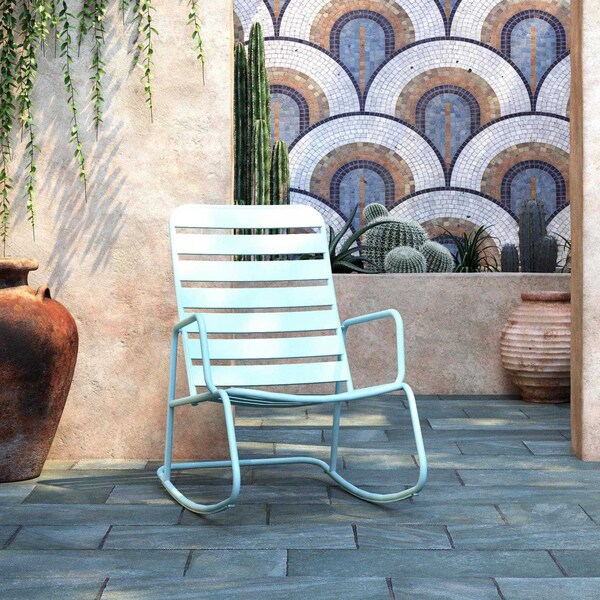 Novogratz Poolside Gossip Collection Roberta Outdoor Indoor Rocking Chair Aqua Haze